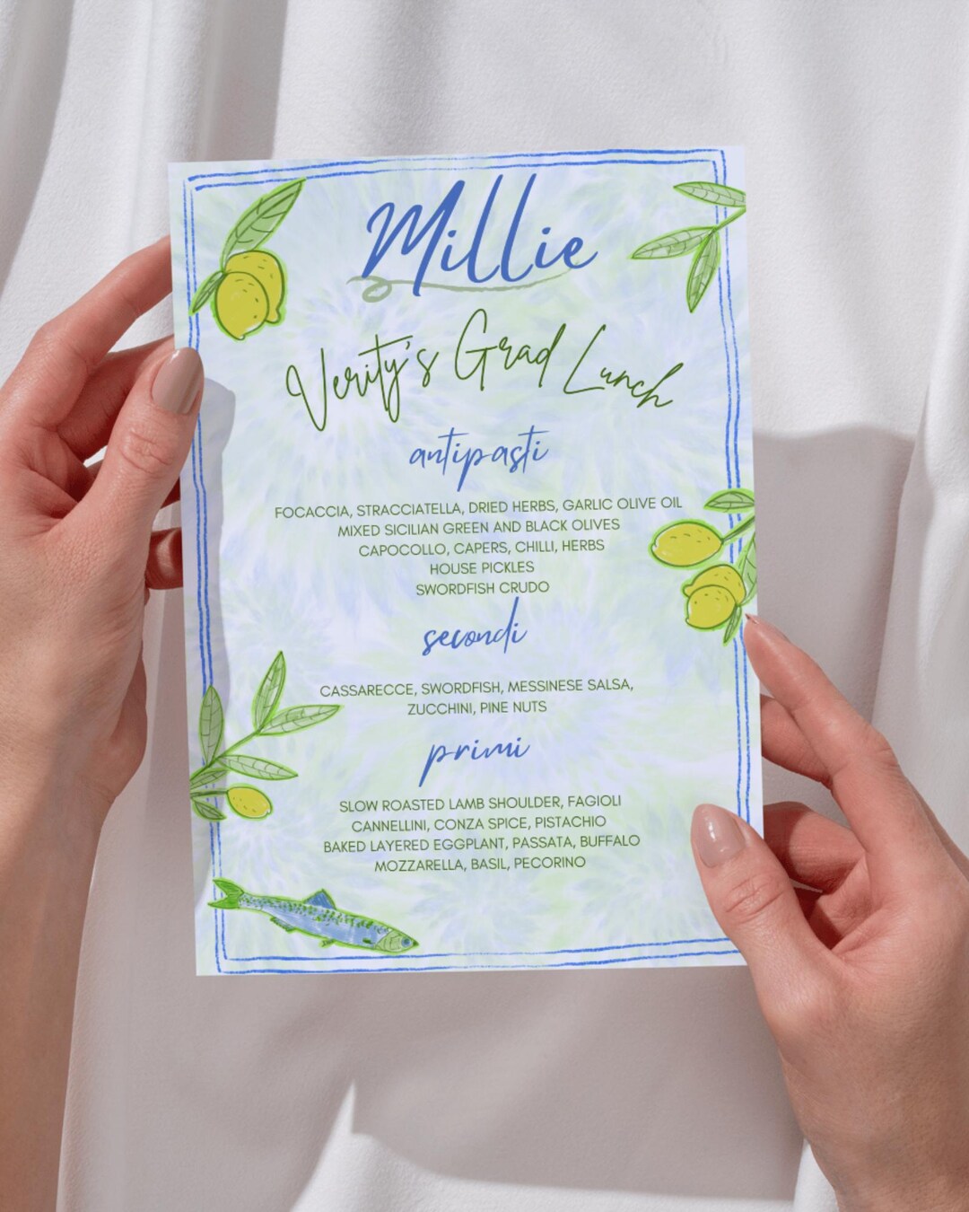 Mediterranean/italian Themed Menu Template (green & Blue) - Etsy
