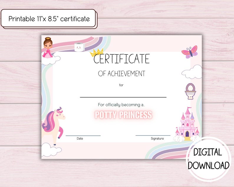 Princess Potty Training Certificate, Girls Potty Training, Kids ...