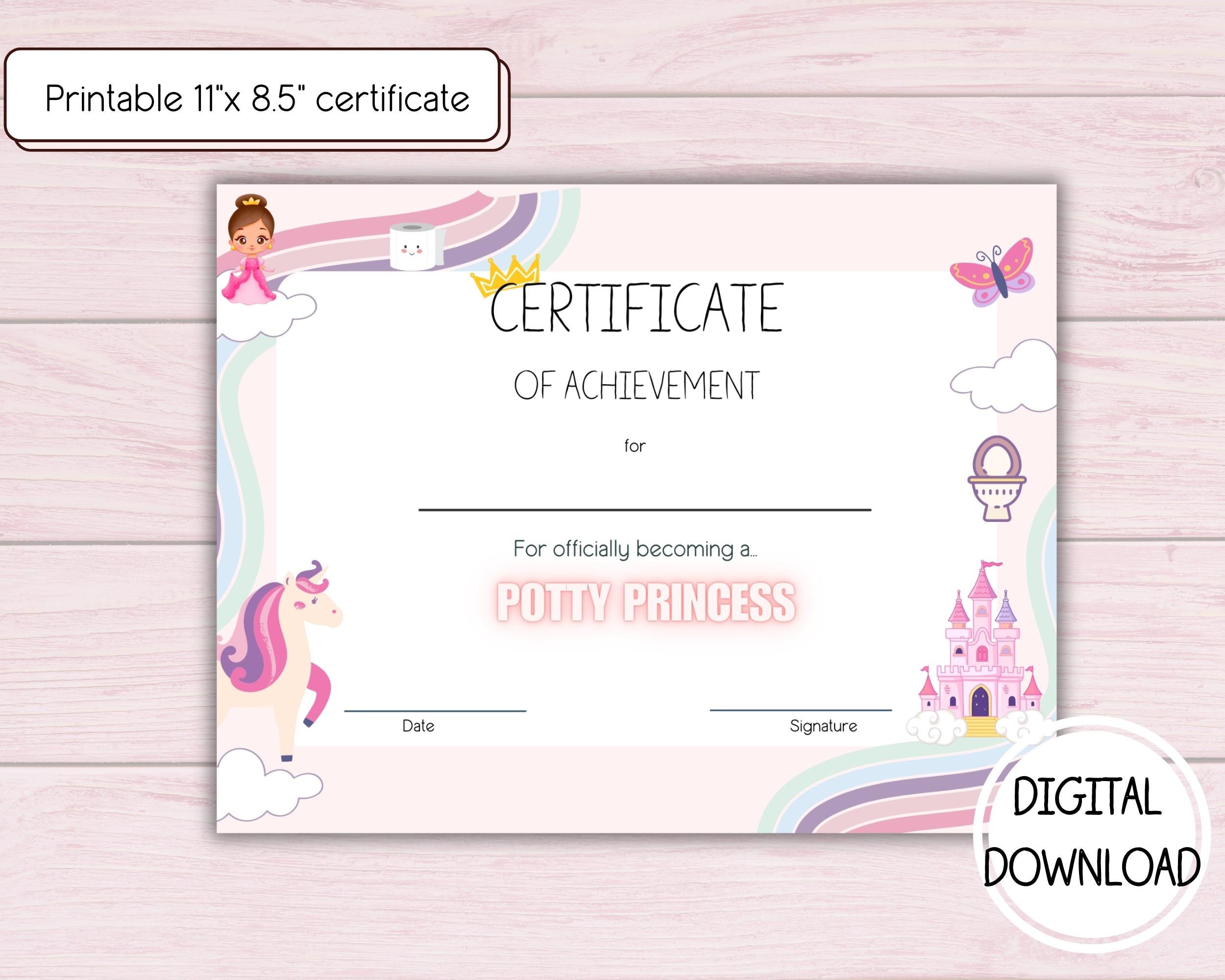 Princess Potty Training Certificate, Girls Potty Training, Kids ...