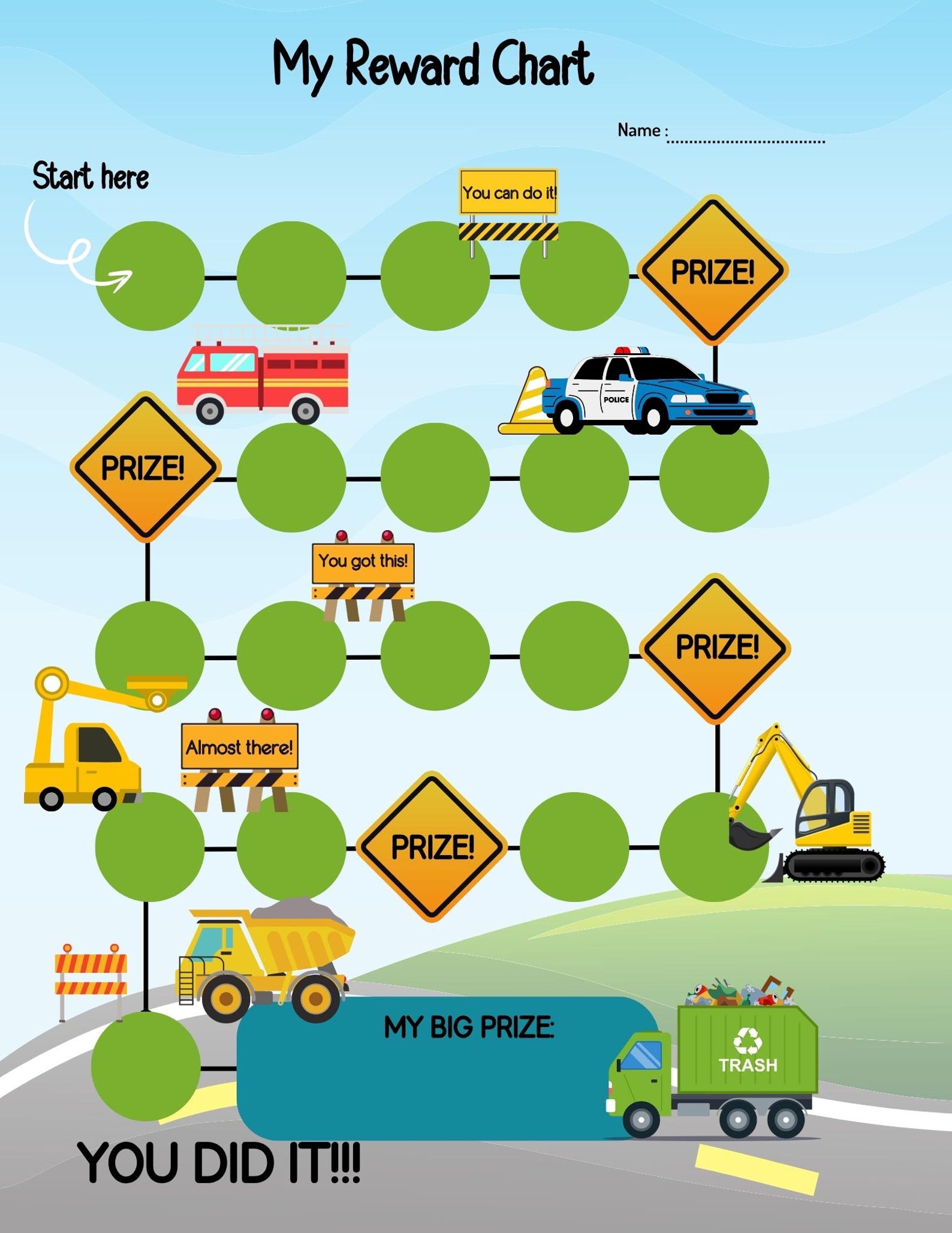 Kids Reward Chart, Construction Printable, Sticker Chart, Potty Training Chart, Printable Reward ...