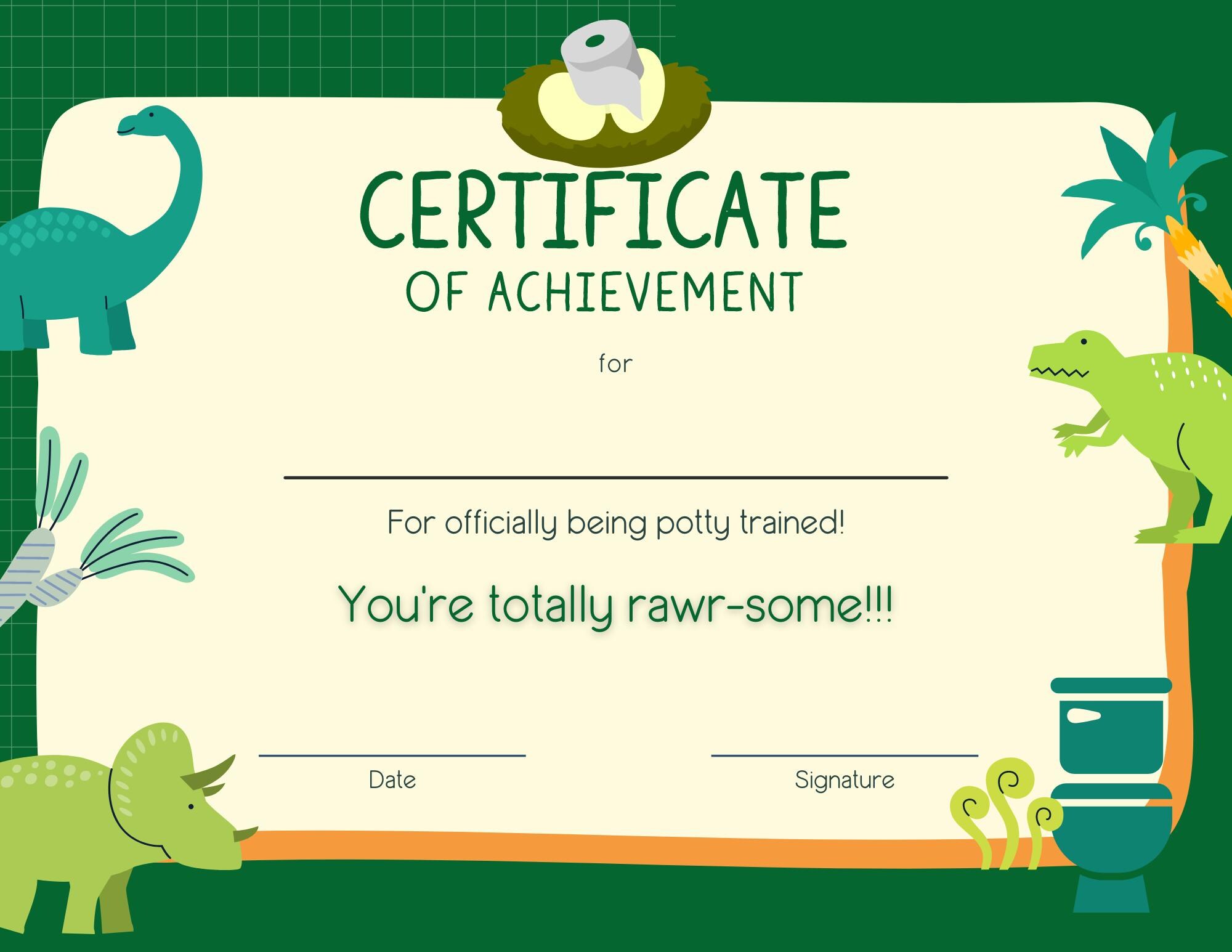 Dinosaur Potty Training Certificate, Boys Potty Training, Kids ...
