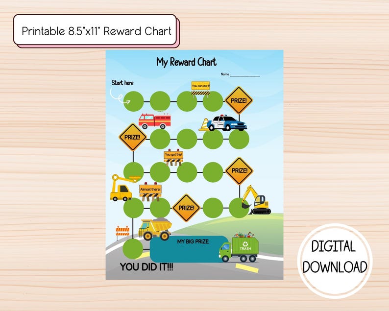 Kids Reward Chart, Construction Printable, Sticker Chart, Potty ...