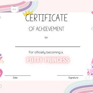 Princess Potty Training Certificate, Girls Potty Training, Kids ...