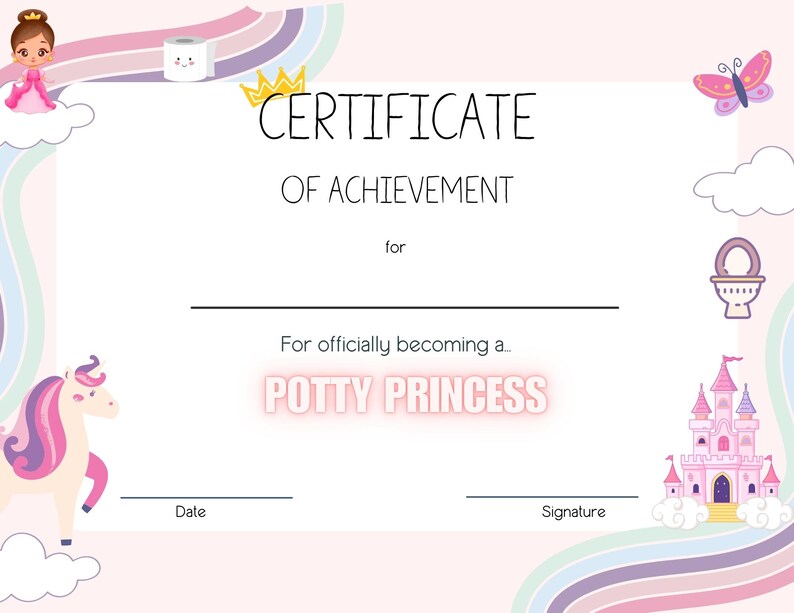Princess Potty Training Certificate, Girls Potty Training, Kids ...