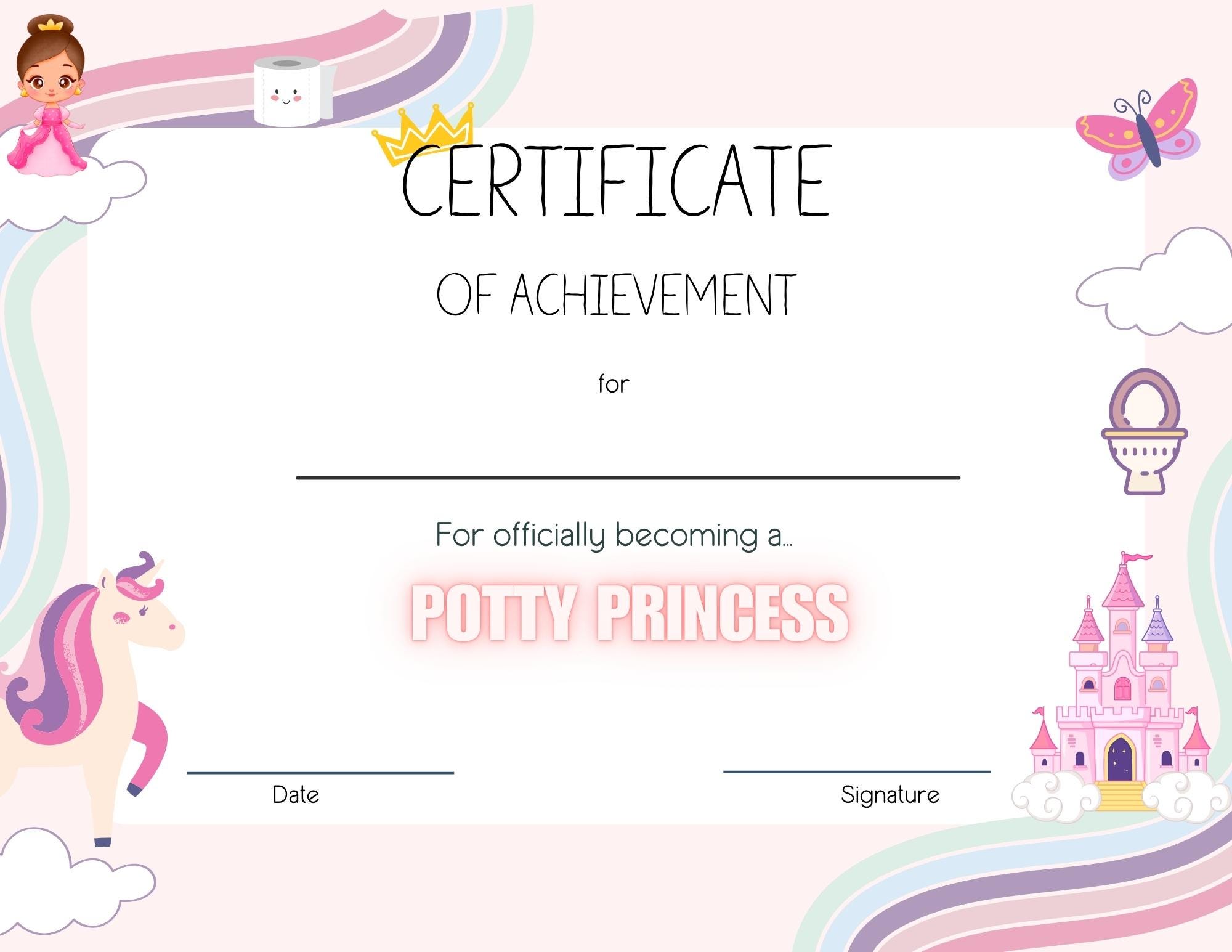 Princess Potty Training Certificate, Girls Potty Training, Kids ...