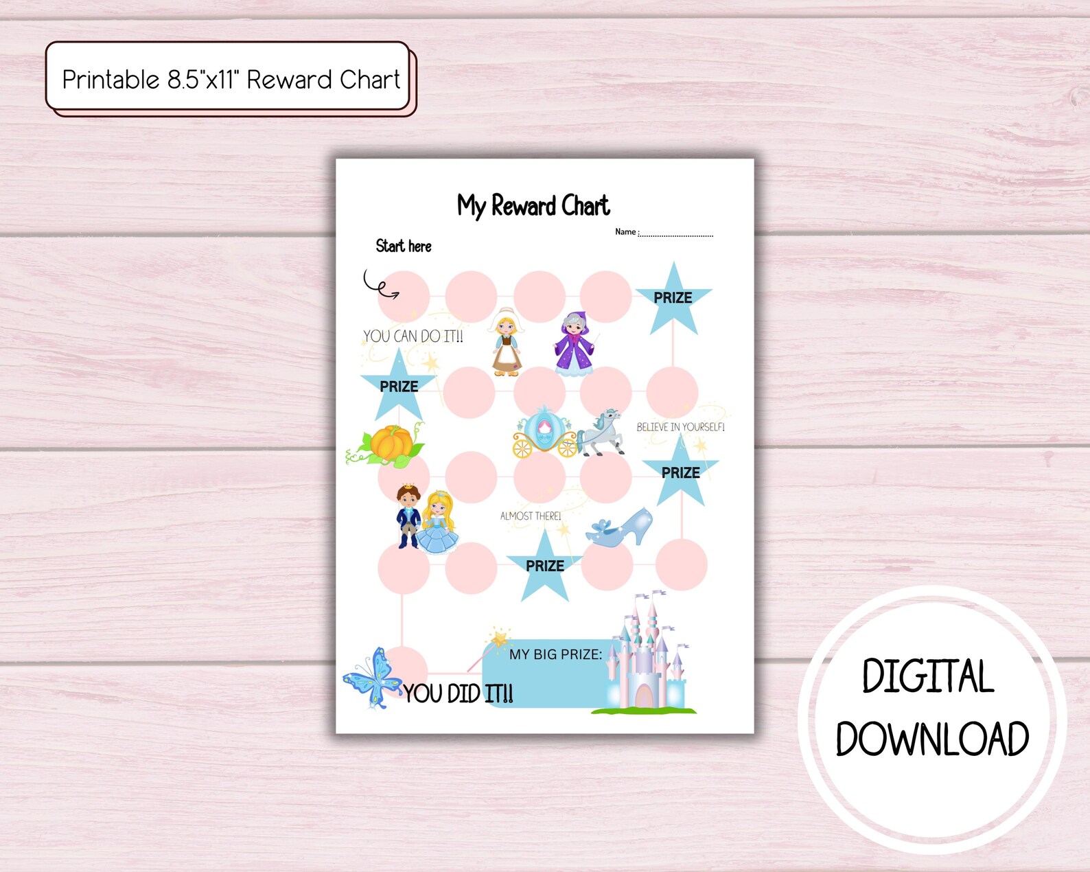 Kids Reward Chart, Princess Printable, Sticker Chart, Potty Training ...