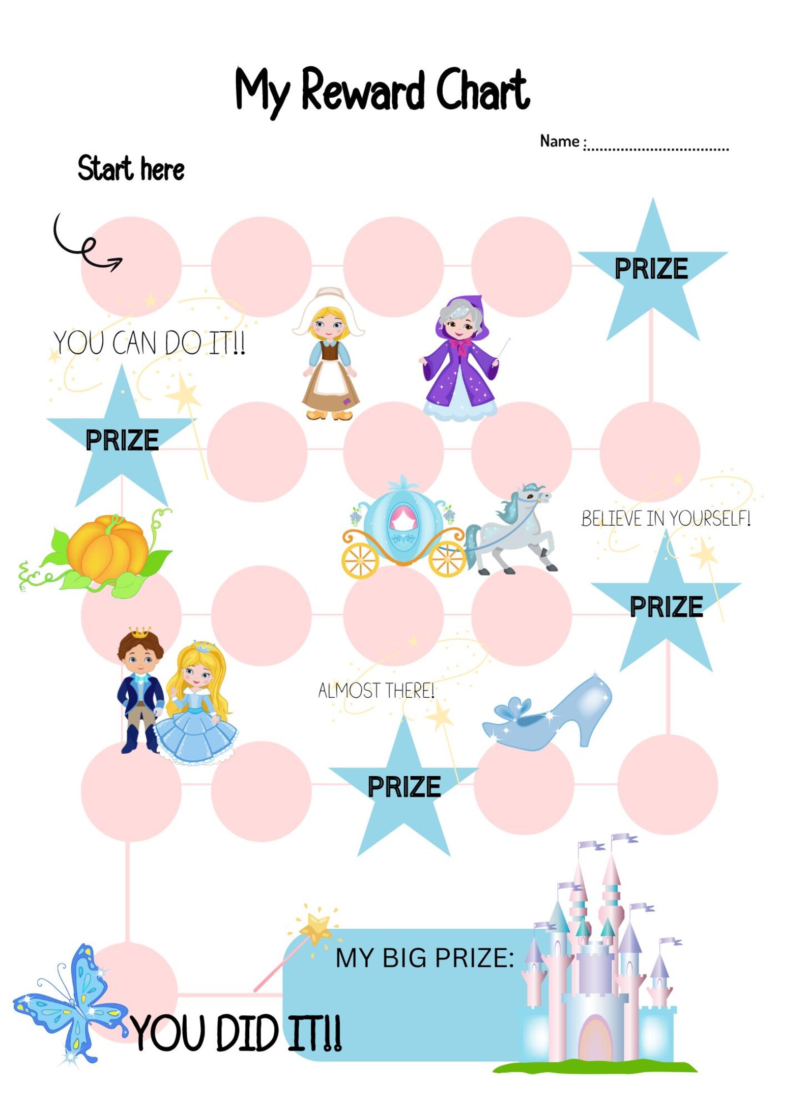 Kids Reward Chart, Princess Printable, Sticker Chart, Potty Training ...