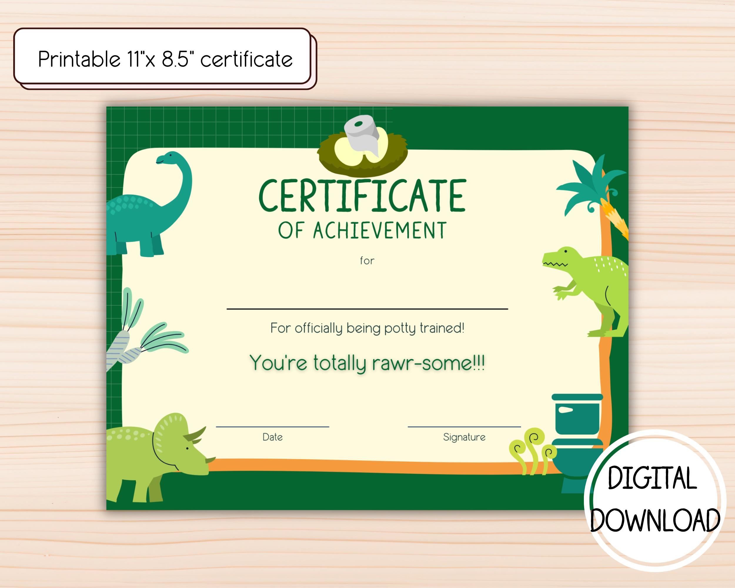 Dinosaur Potty Training Certificate, Boys Potty Training, Kids ...