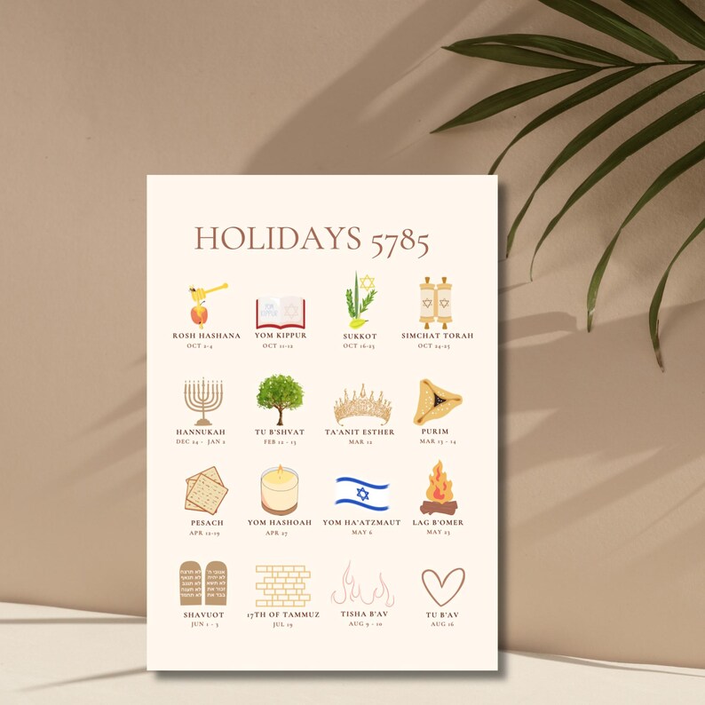 Printable Jewish Holiday Calendar 5785 (2024/2025) - Etsy