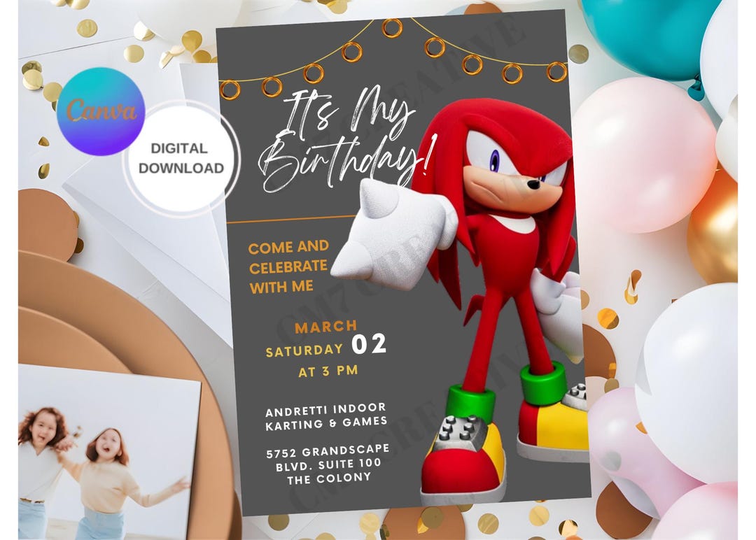 Knuckles Birthday Party Invitation, Sonic Theme (digital Download) - Etsy