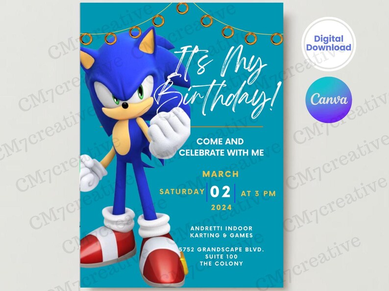 Sonic the Hedgehog Birthday Party Digital Invitation Template, Sonic ...