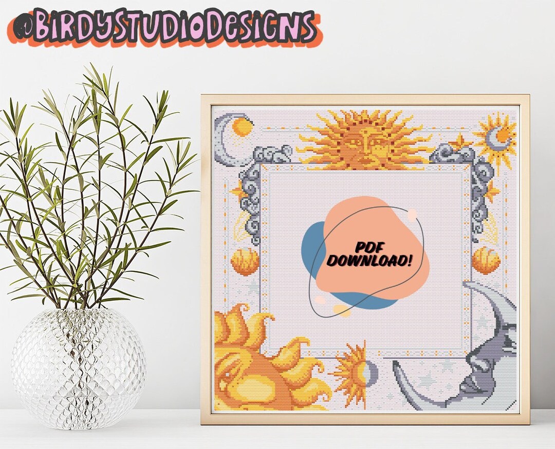 Sun & Moon Frame Cross Stitch PDF Pattern - Etsy