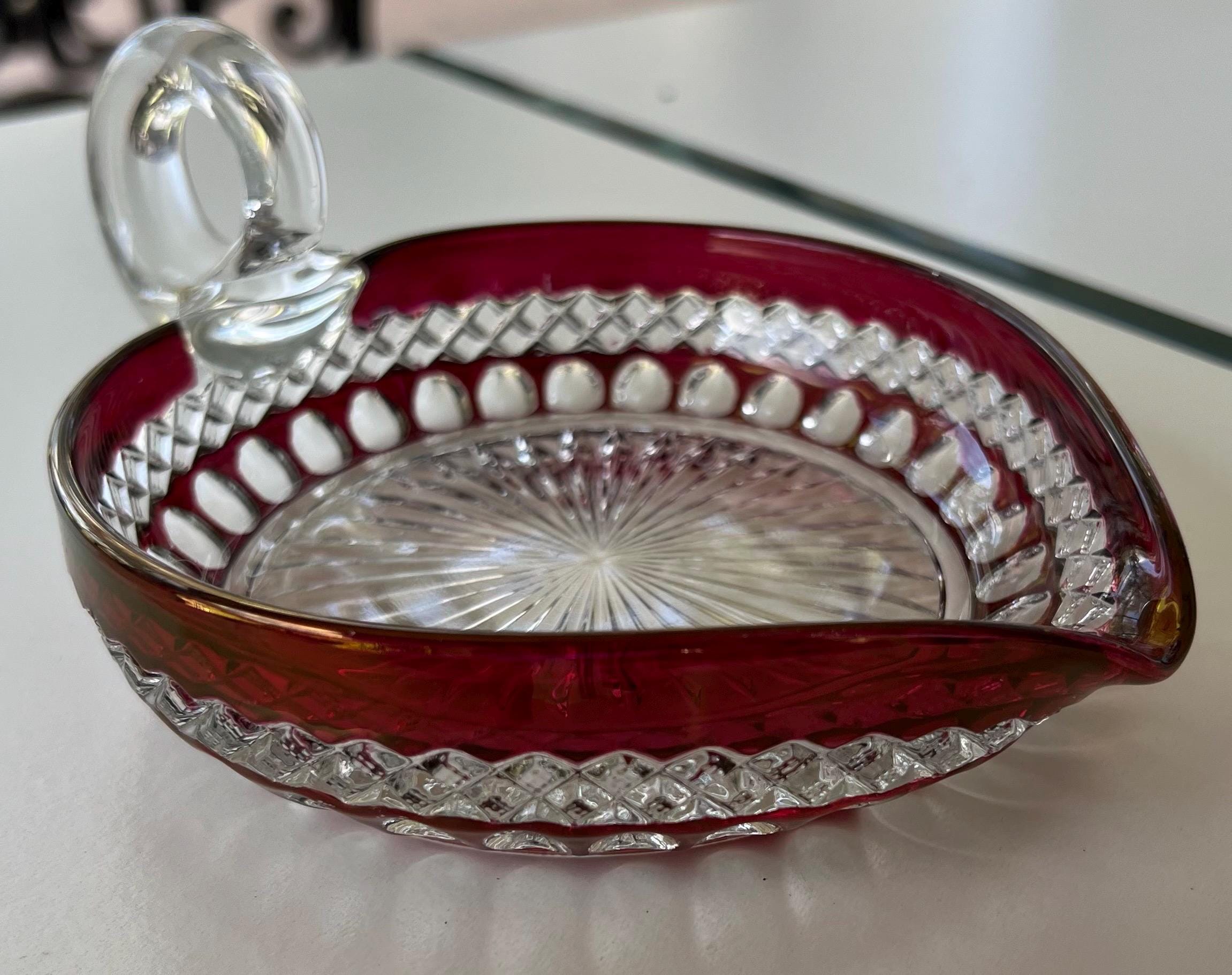 VINTGE RED GLASS Westmoreland Ruby Red Cut to Clear Heart Shaped ...