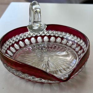 VINTGE RED GLASS Westmoreland Ruby Red Cut to Clear Heart Shaped ...