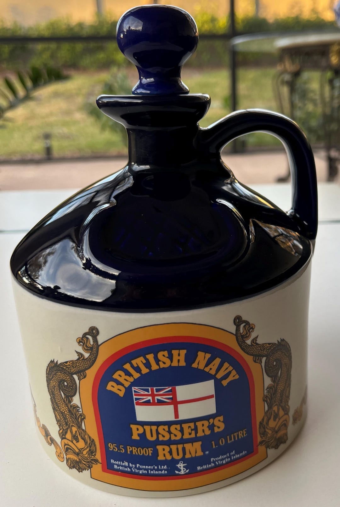 British Navy Pusser's Rum 1L Ceramic Jug W/ Stopper Cobalt Blue British ...