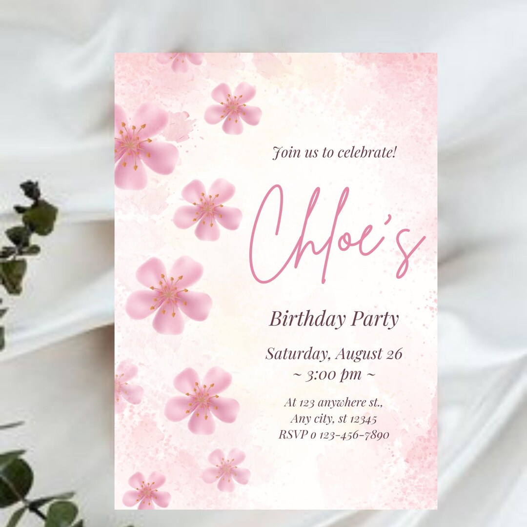 Pink Floral Birthday Party Invitation | Elegant Customizable Template ...