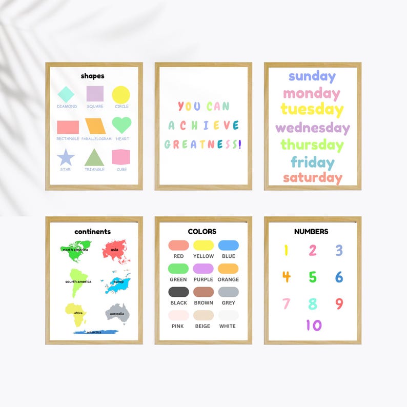 Set of 6 Educational Posters, Classroom Posters, Homeschool Printables ...