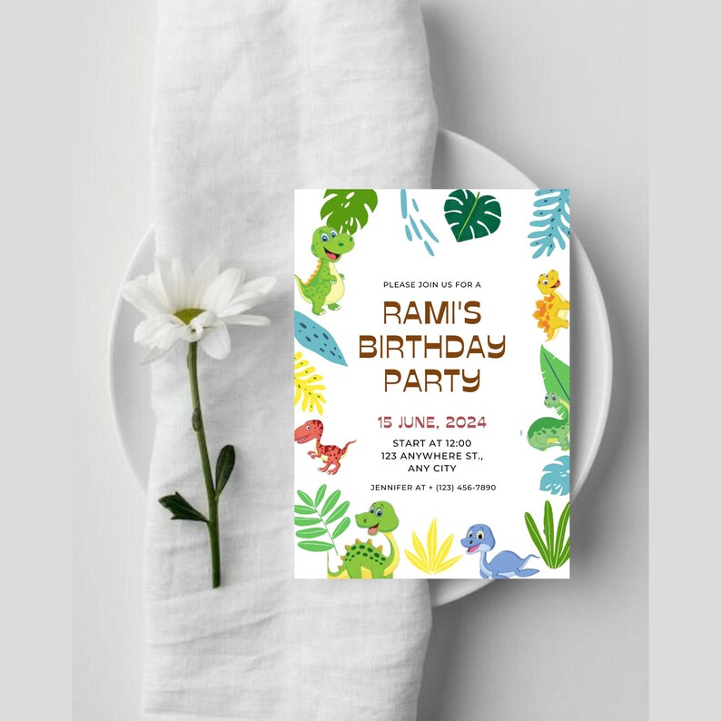Fun Dinosaur-themed Birthday Invitation , Kids Birthday Invitation ...