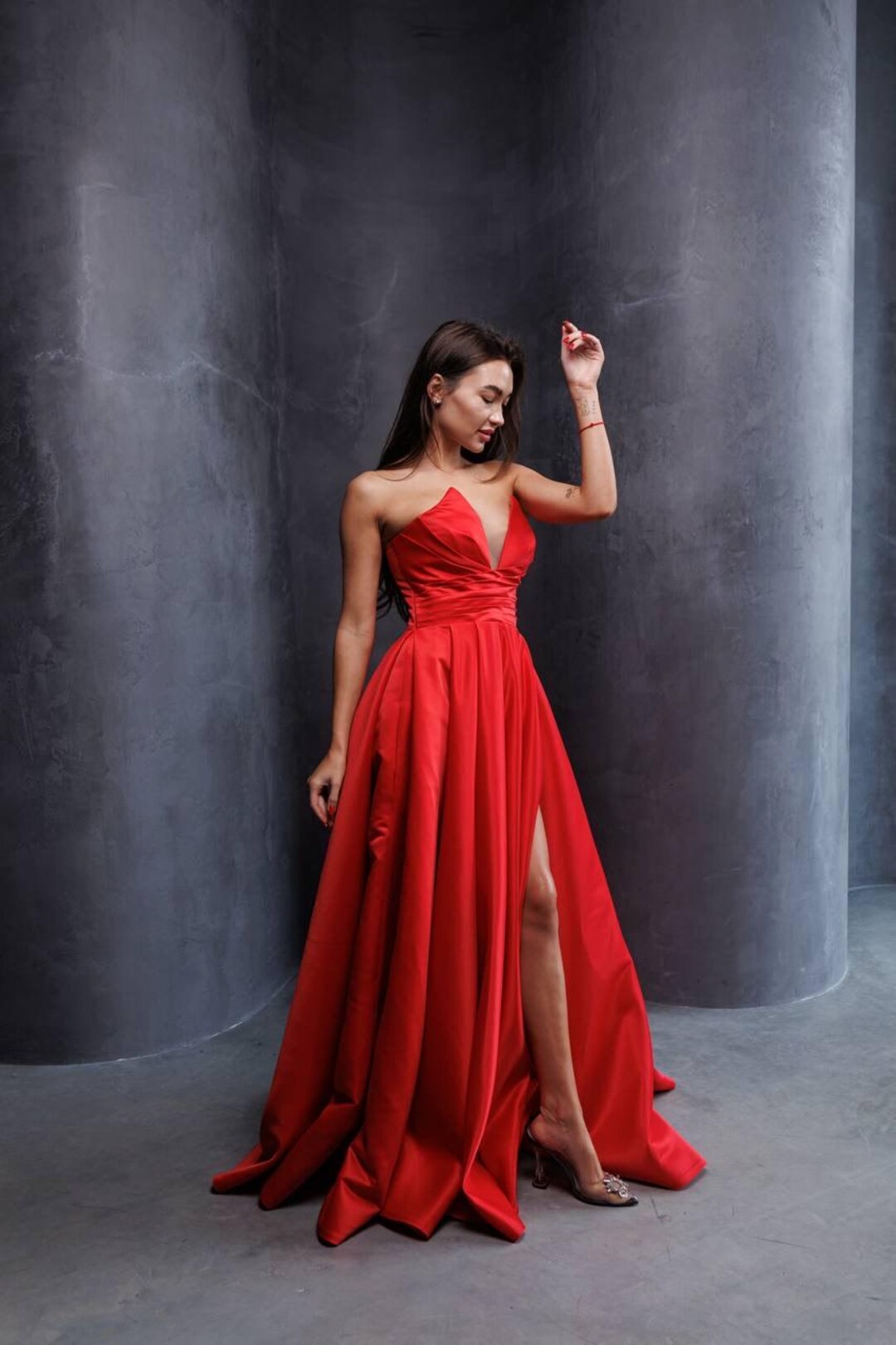 Custom Red Satin Maxi Dress - Formal Evening Gown - Etsy