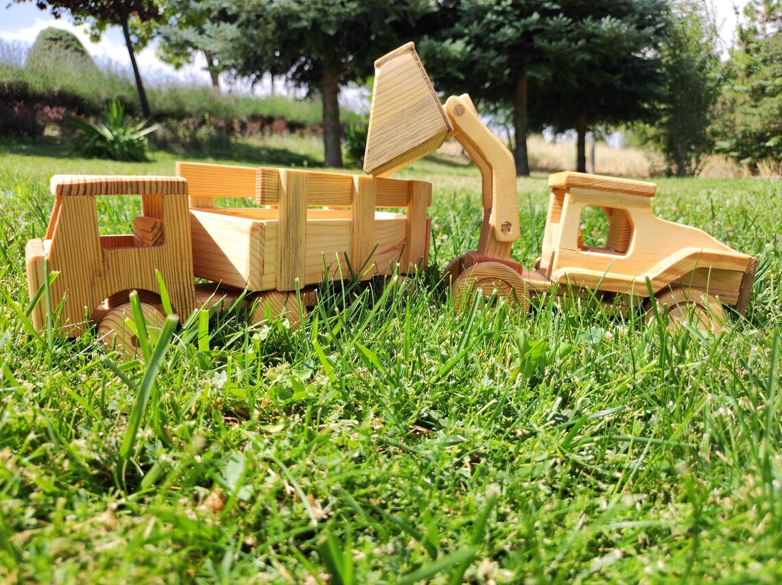 Wooden Truck and Excavator Set | Handcrafted Wooden Digger and Truck ...