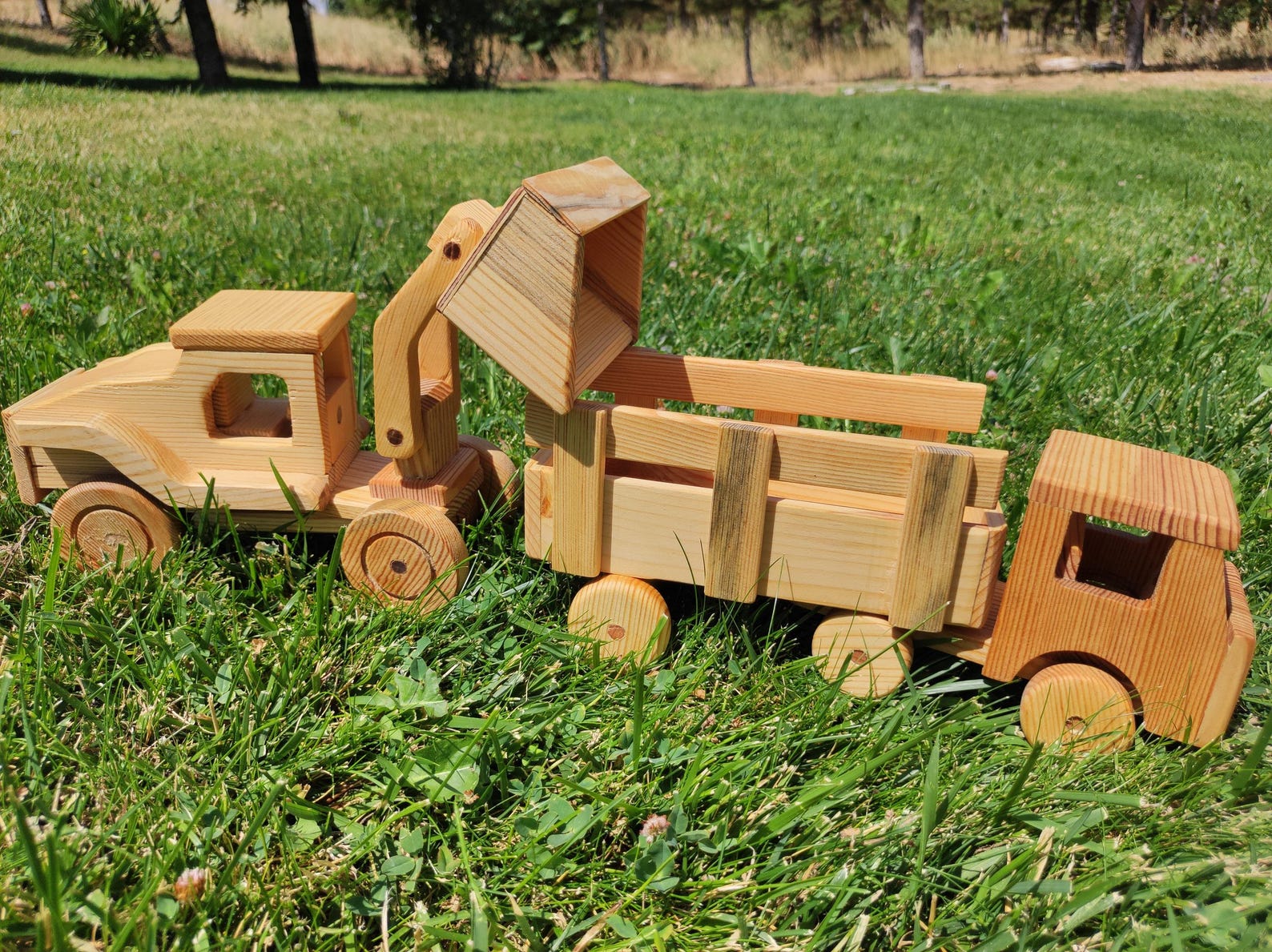 Wooden Truck and Excavator Set | Handcrafted Wooden Digger and Truck ...