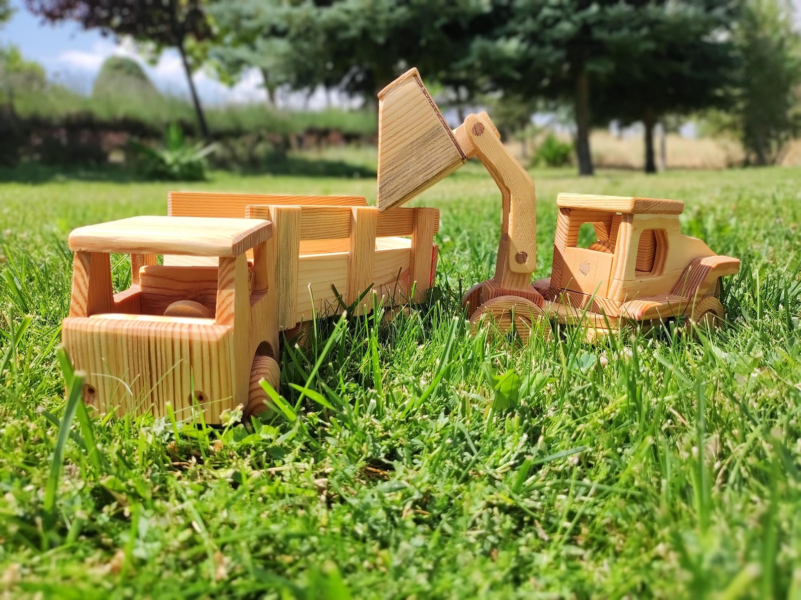 Wooden Truck and Excavator Set | Handcrafted Wooden Digger and Truck ...