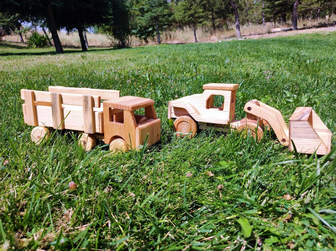 Wooden Truck and Excavator Set | Handcrafted Wooden Digger and Truck ...