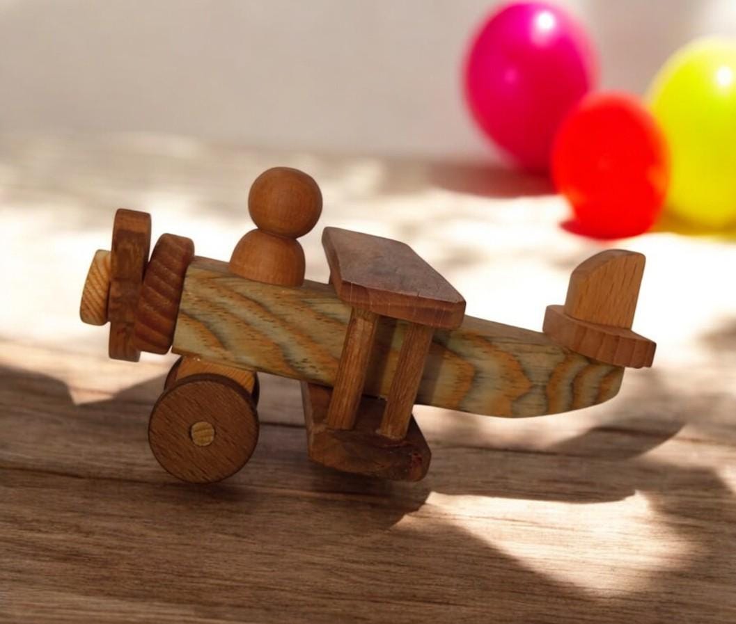 Handmade Wooden Airplane Toy | Wooden Plane With Pegdoll | Natural ...