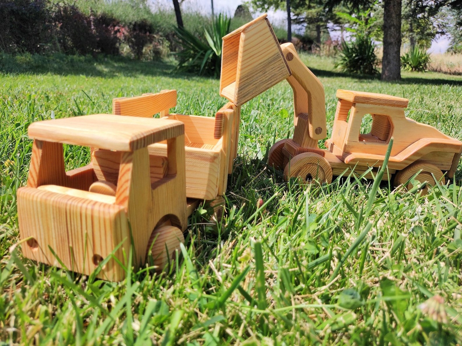 Wooden Truck and Excavator Set | Handcrafted Wooden Digger and Truck ...