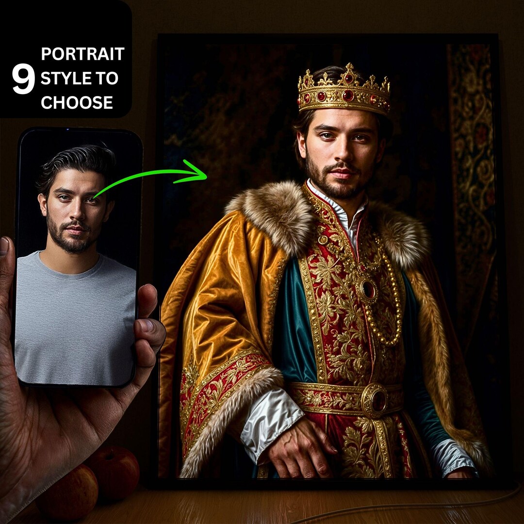 Custom Royal King Portrait From Photo, Display on Light Box or LED ...