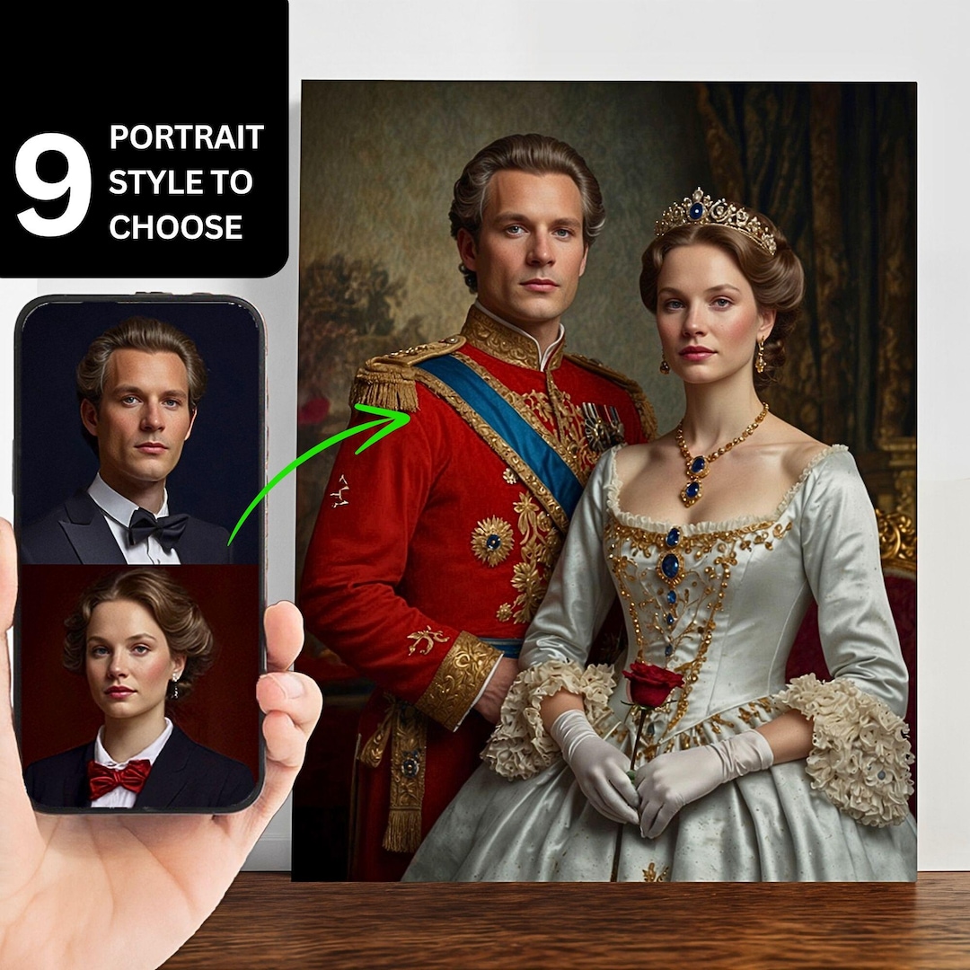 Custom Royal Couple Portrait From Photo, Royal King and Queen Portrait ...