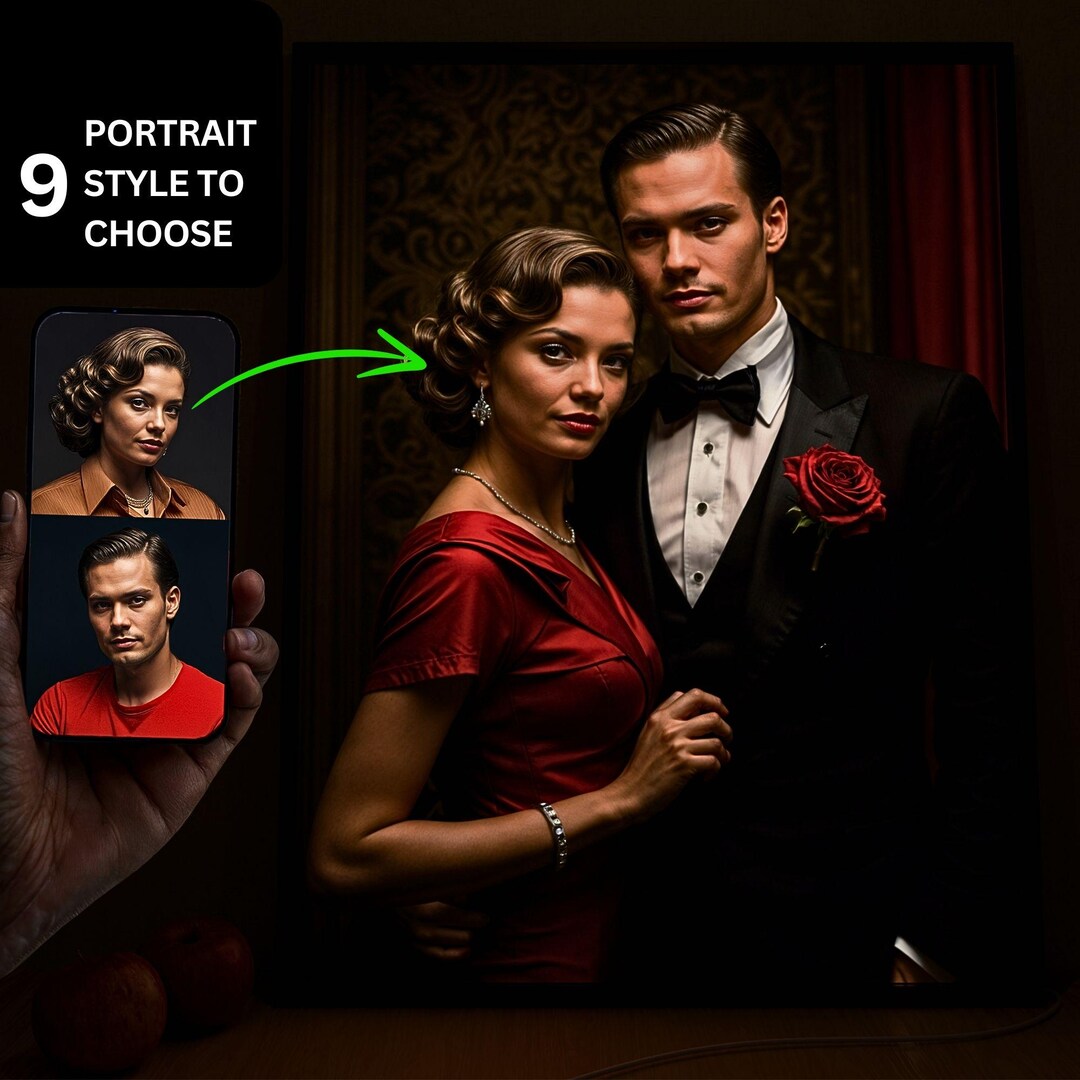 Custom Glowing Mafia Couple Portrait From Photo. Photo Editing Face ...