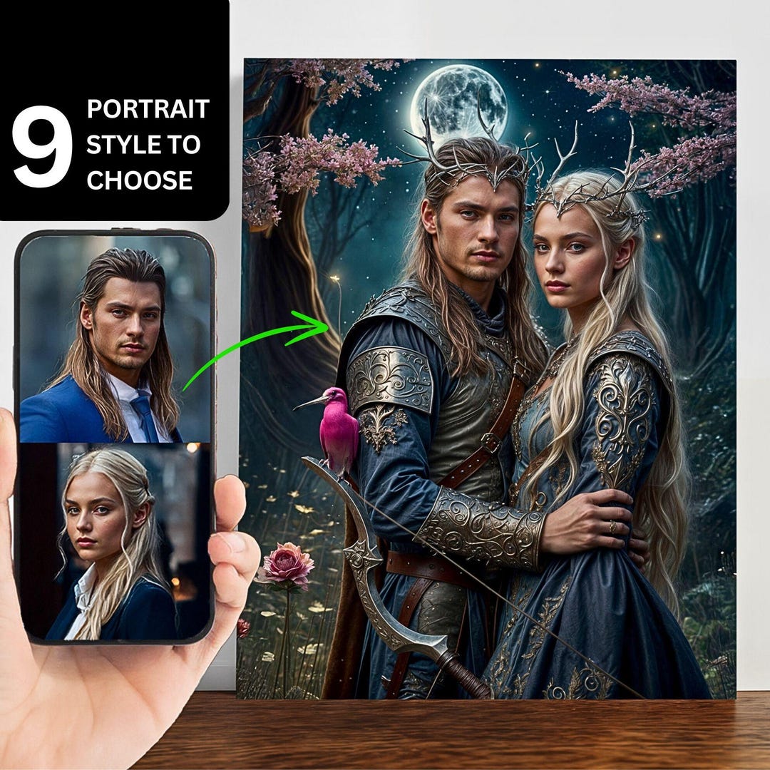 Custom Elf Fantasy Couple Portrait From Photo, Face Swap, Medieval ...