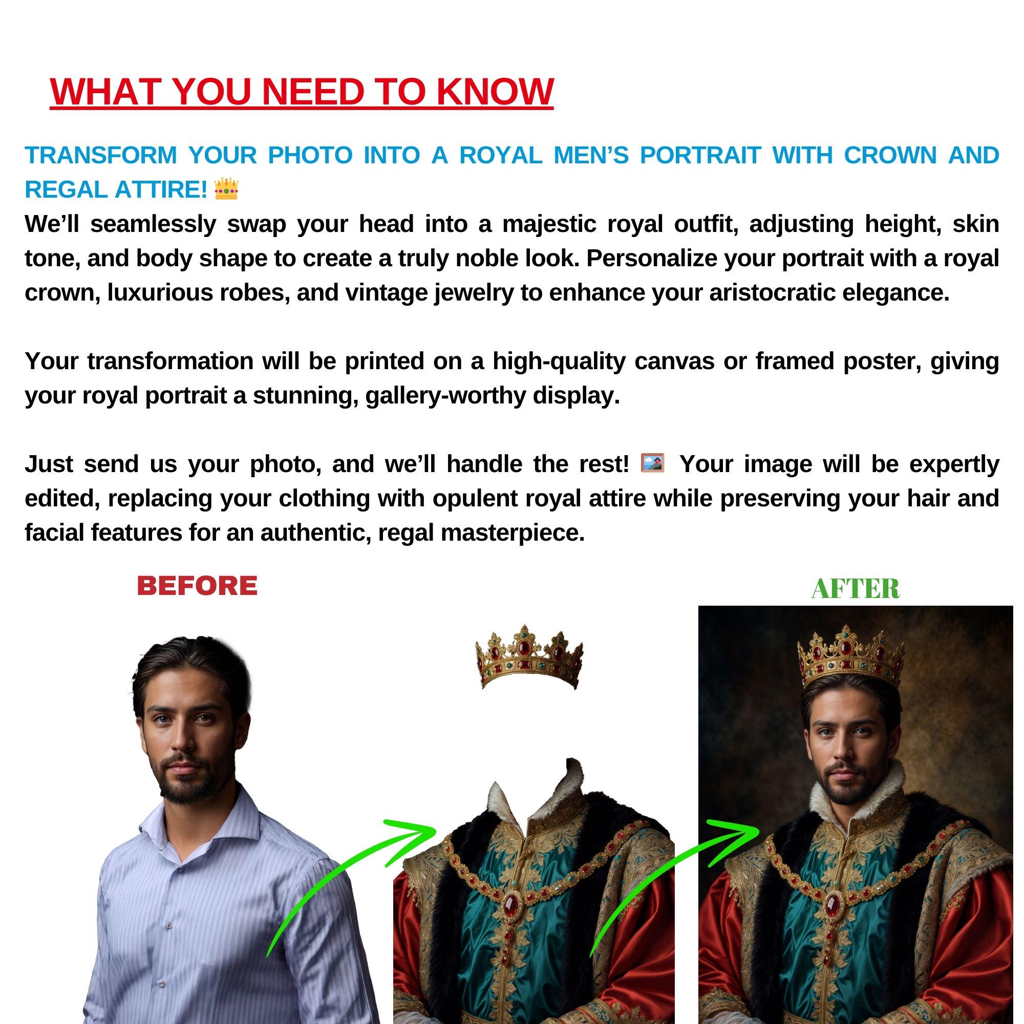 Custom Royal King Portrait From Photo, Face Swap Historical Portrait ...