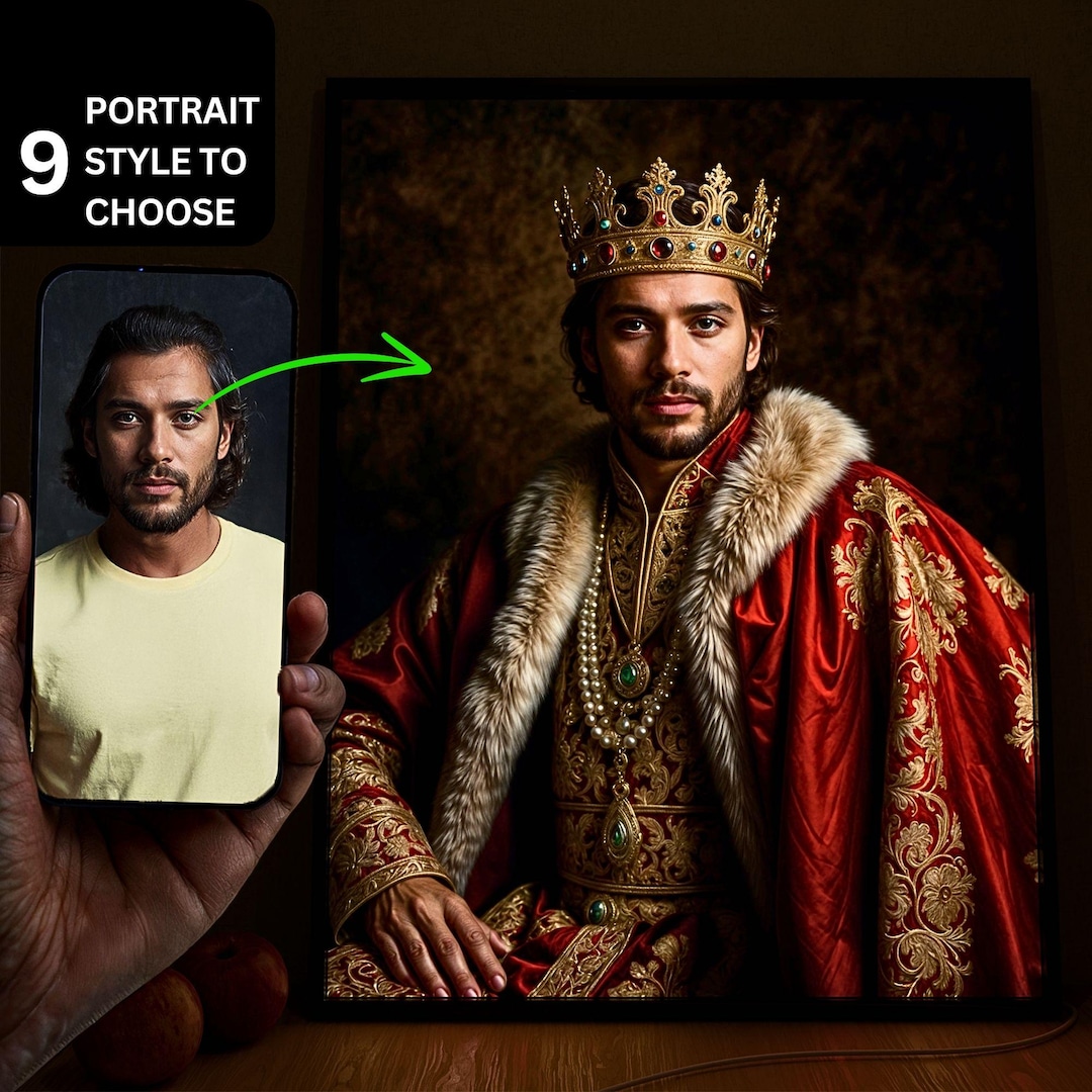 Custom Royal King Portrait From Photo, Display on Light Box or LED ...