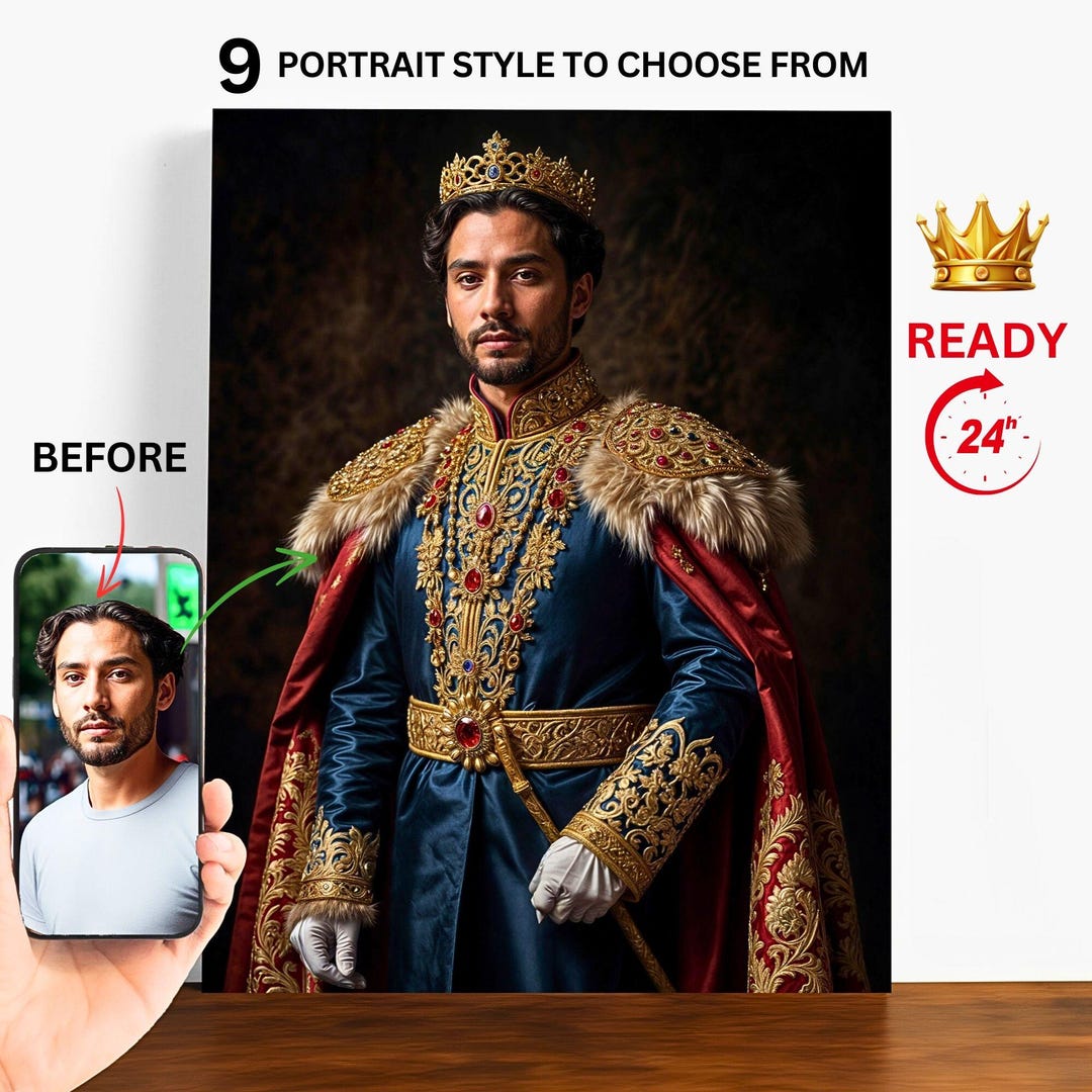Custom Royal Portrait From Photo, Custom Portrait Gift, Gift for Dad ...