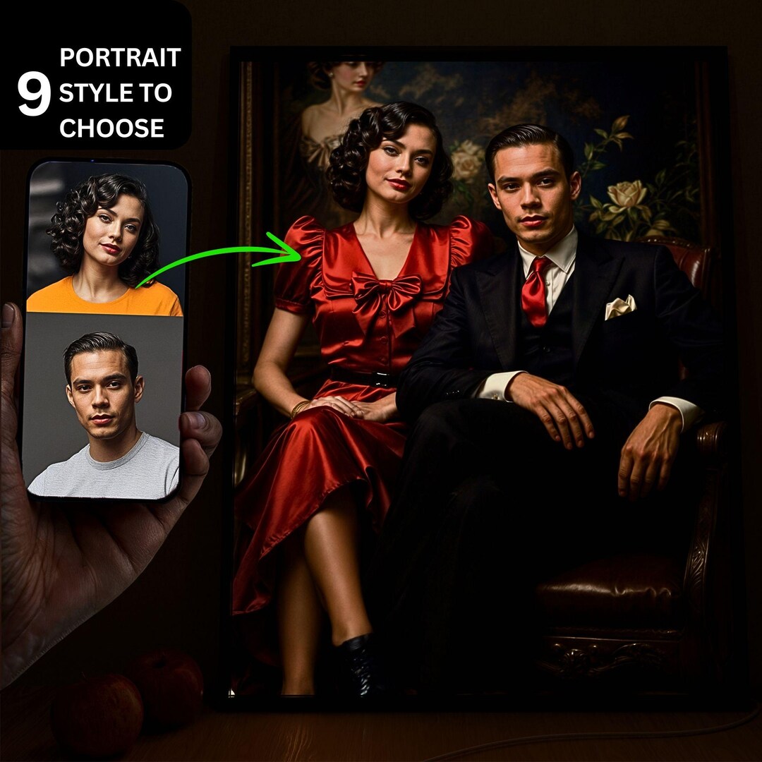 Custom Glowing Mafia Couple Portrait From Photo, Face Swap Light Box ...