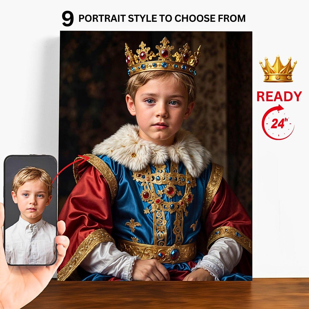 Custom Royal Kids Portrait Portrait From Photo, Regal Portrait ...