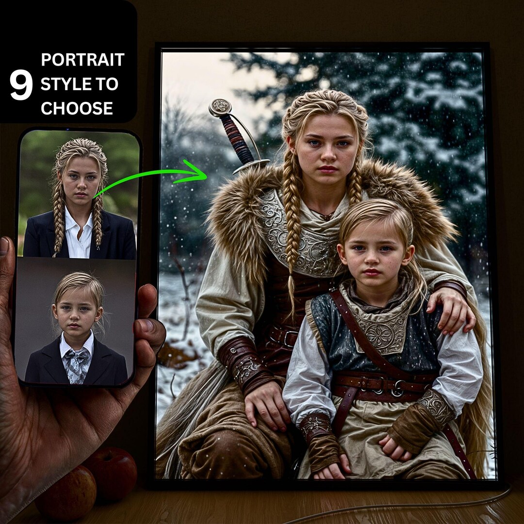 Custom Viking Portrait From Photo, Face Swap Viking Woman and Viking Son Portrait, Display on ...