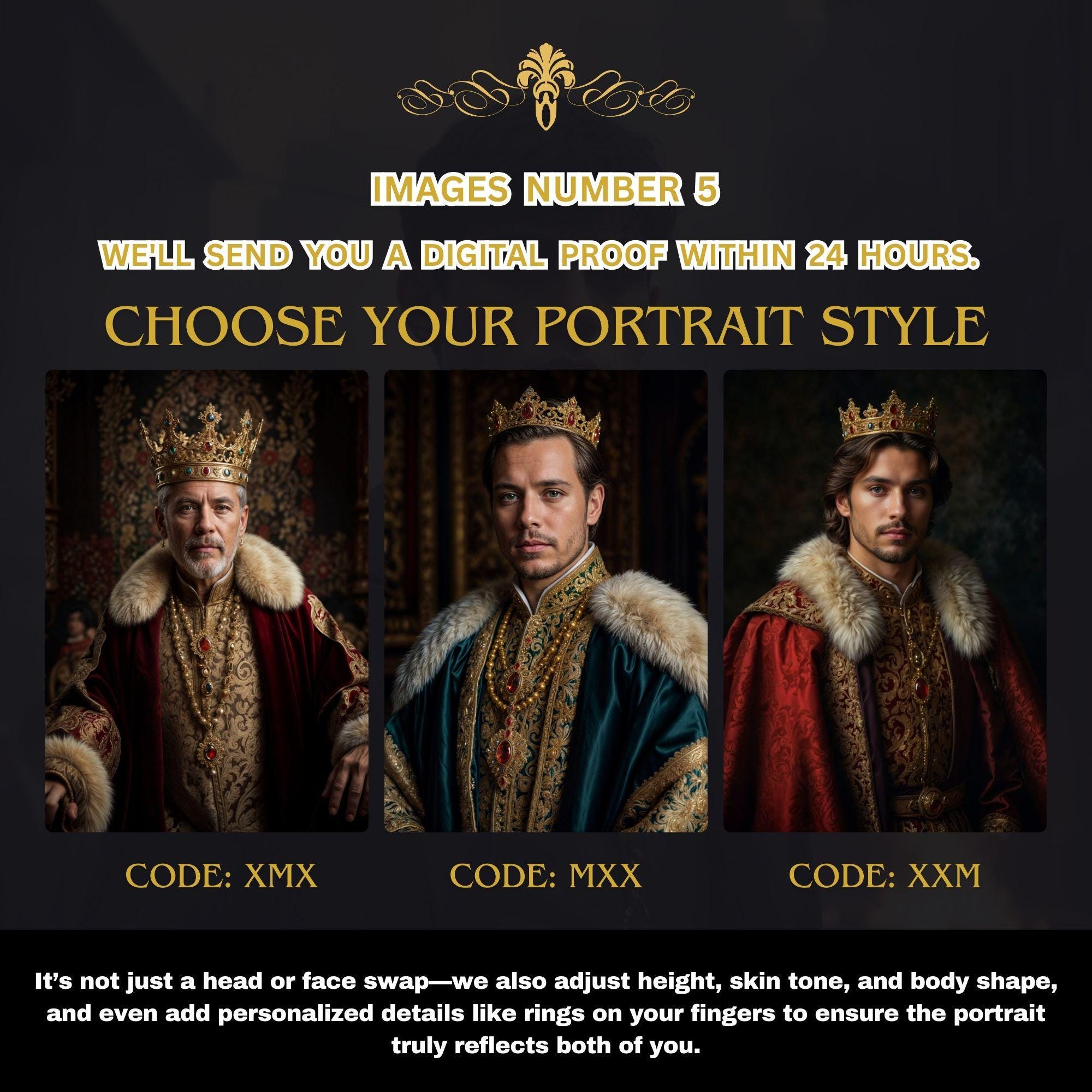 Custom Royal King Portrait From Photo, Face Swap Historical Portrait ...
