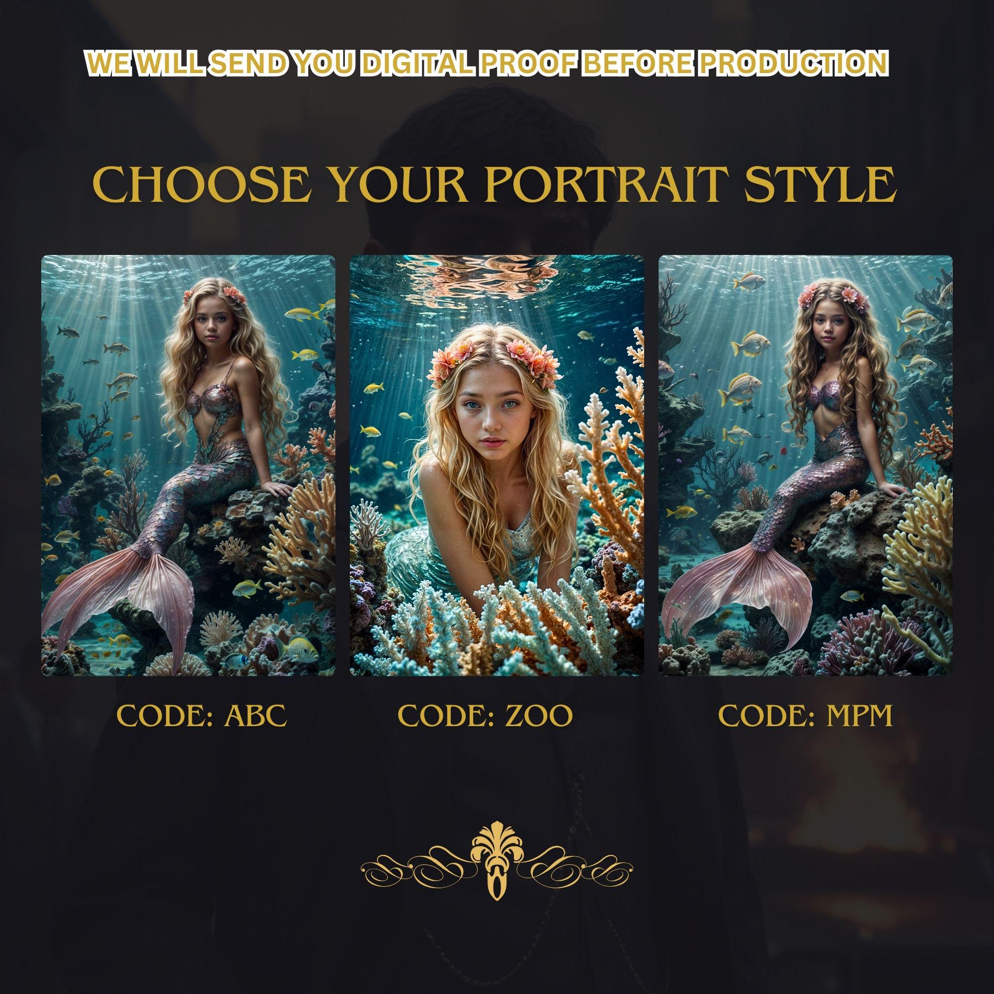 Custom Little Mermaid Portrait From Photo, Girl Bedroom Gift ...