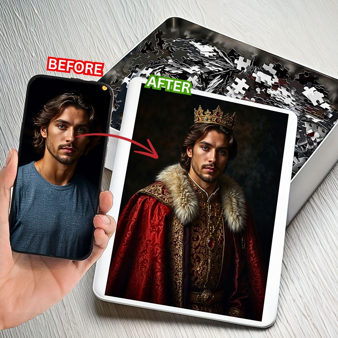 Custom Faceswap Royal Puzzle From Photo, Custom Jigsaw Puzzle Wall Art ...