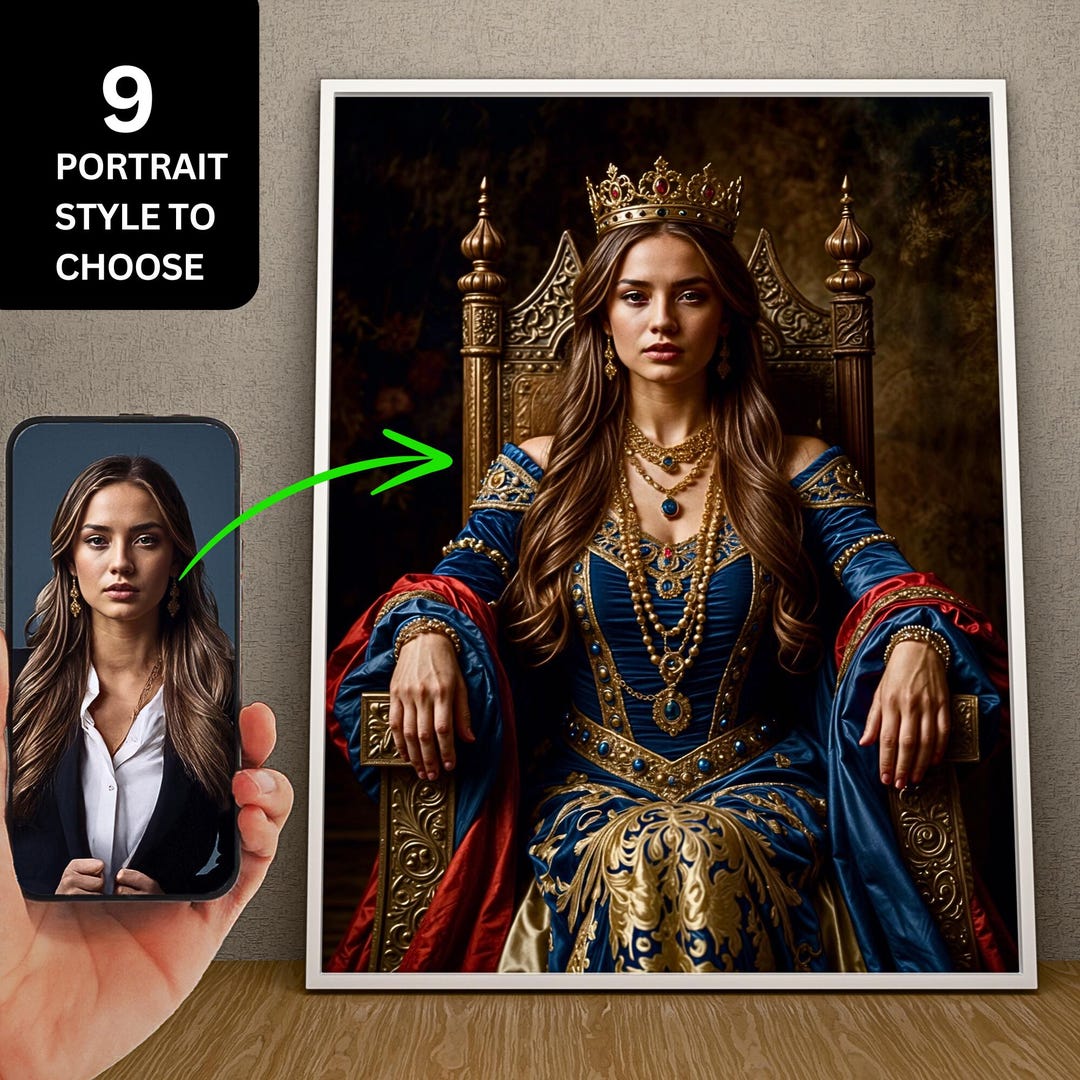Custom Queen Portrait From Photo, Turn Me Royal Woman Portrait ...