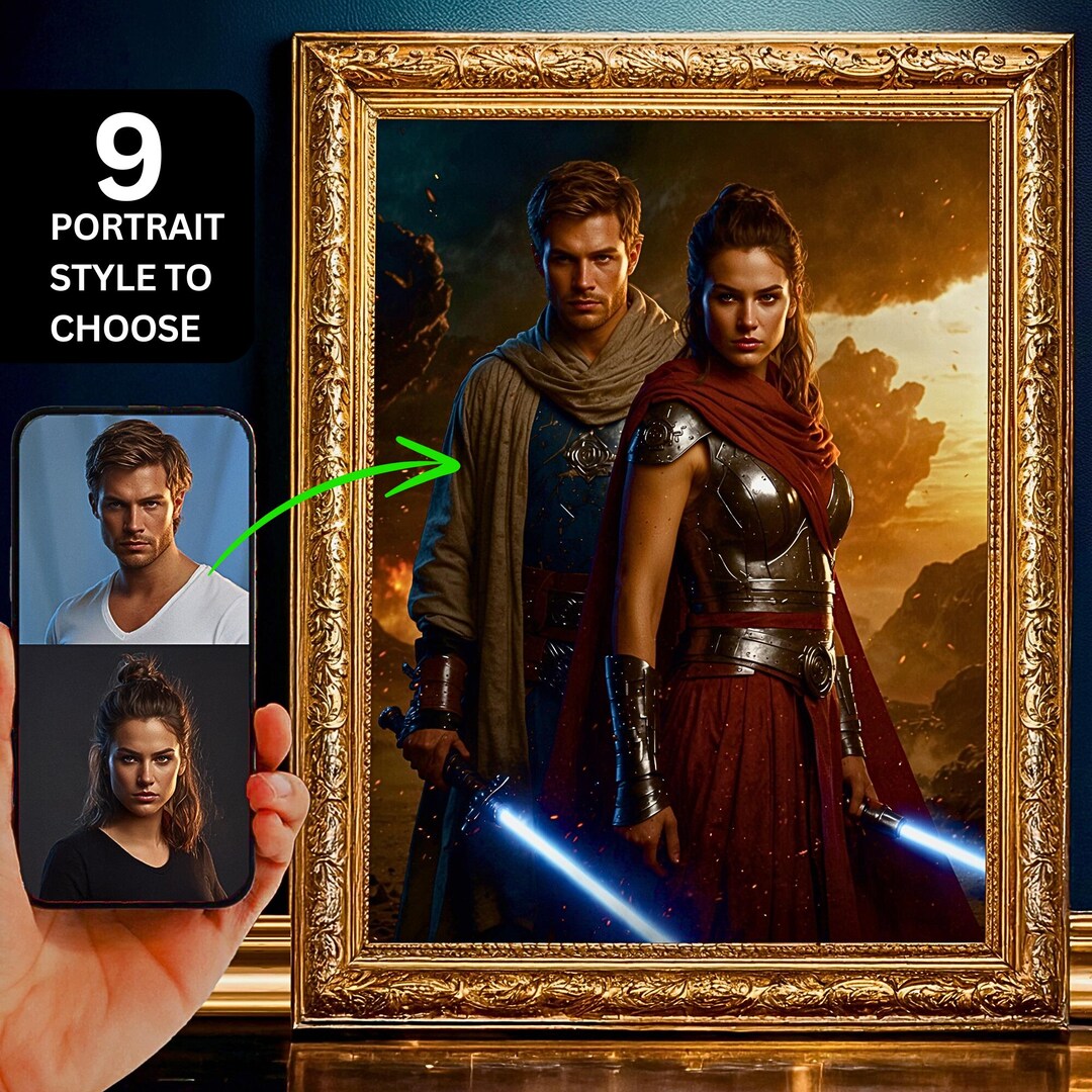Custom Star Warrior Couple Portrait From Photo, Custom Couple Portrait ...