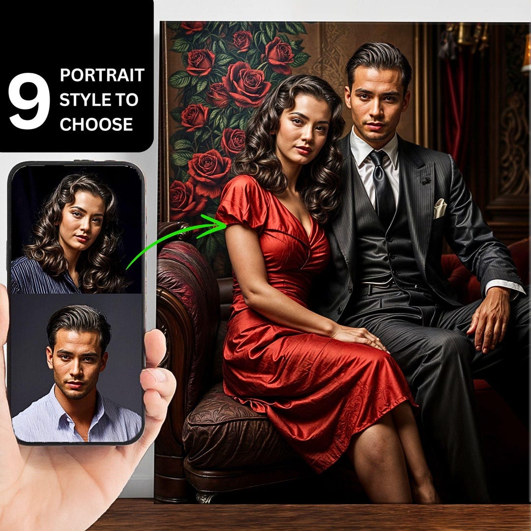 Custom Mafia Couple Realistic Portrait From Photo. Photo Editing, Face ...