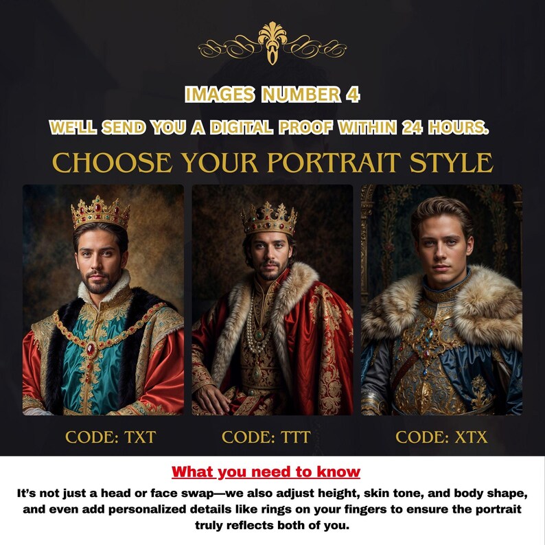 Custom Royal King Portrait From Photo, Face Swap Historical Portrait ...