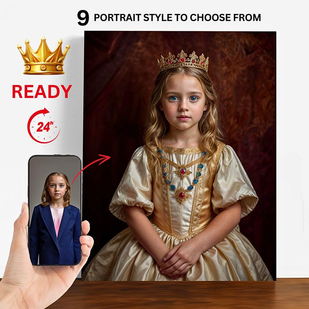 Custom Royal Princess Portrait, Custom Kids Portrait, Renaissance Kids ...