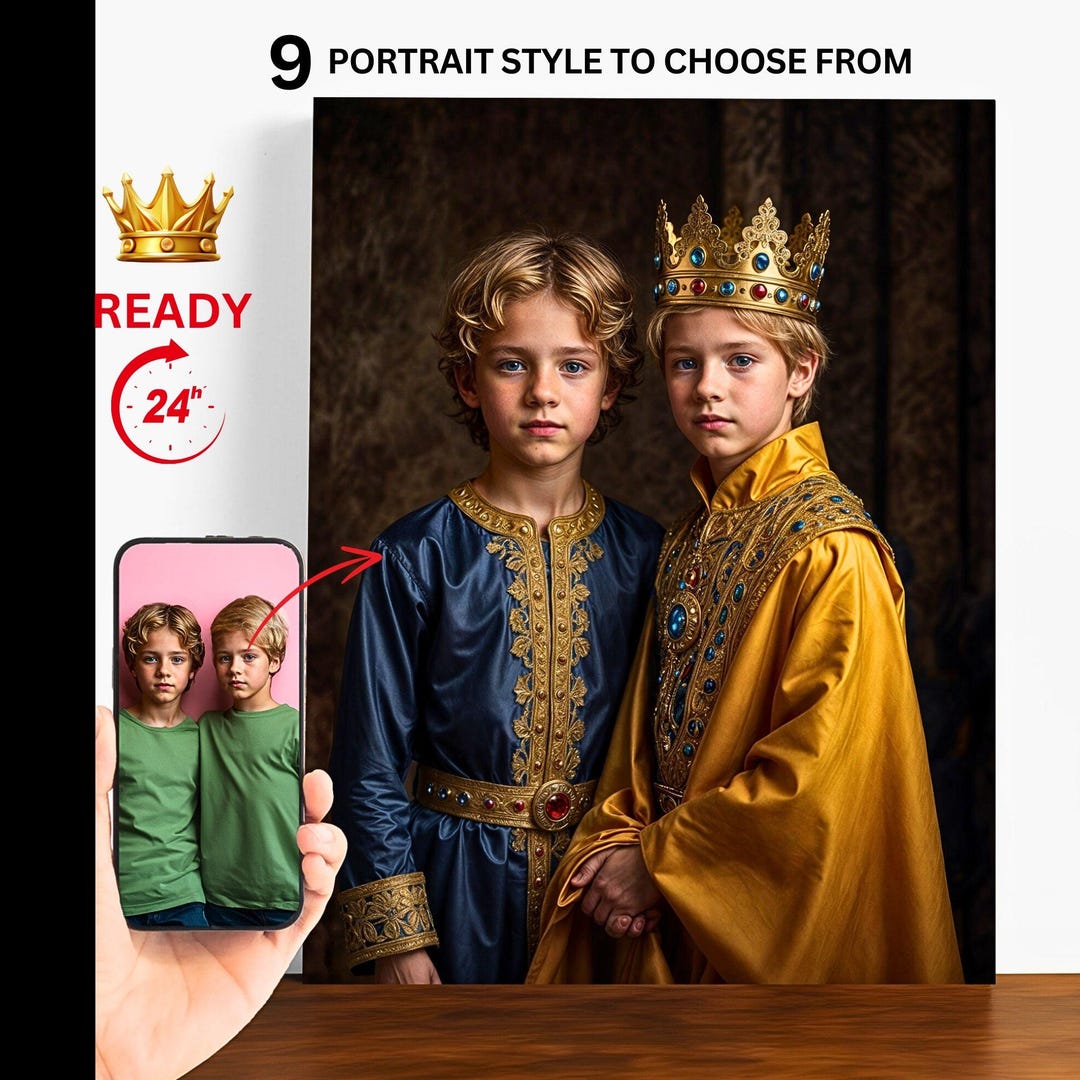 Custom Kid Royal Portrait From Photo | Personalized Portrait of the Little King and Queen ...