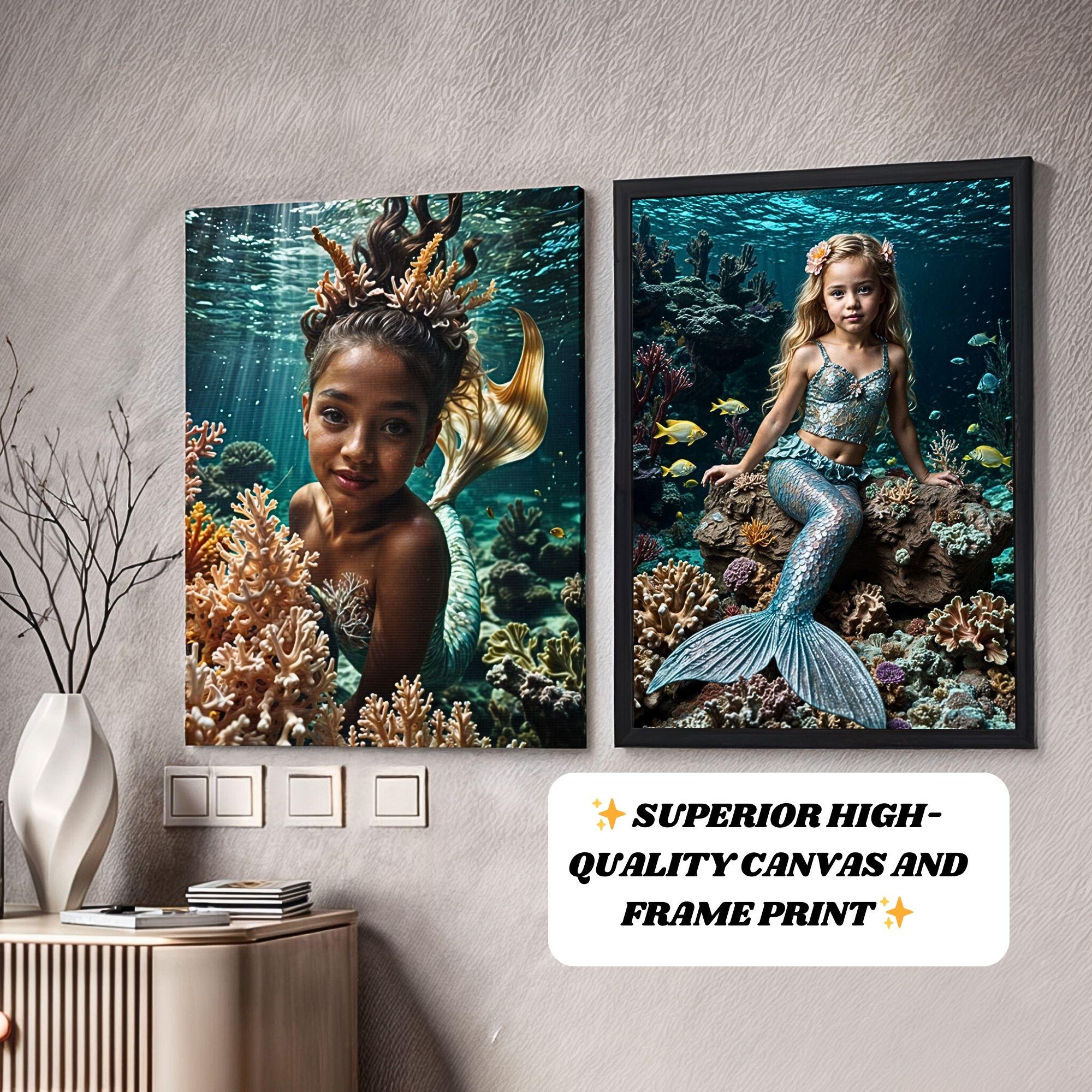 Custom Little Mermaid Portrait From Photo, Girl Bedroom Gift ...