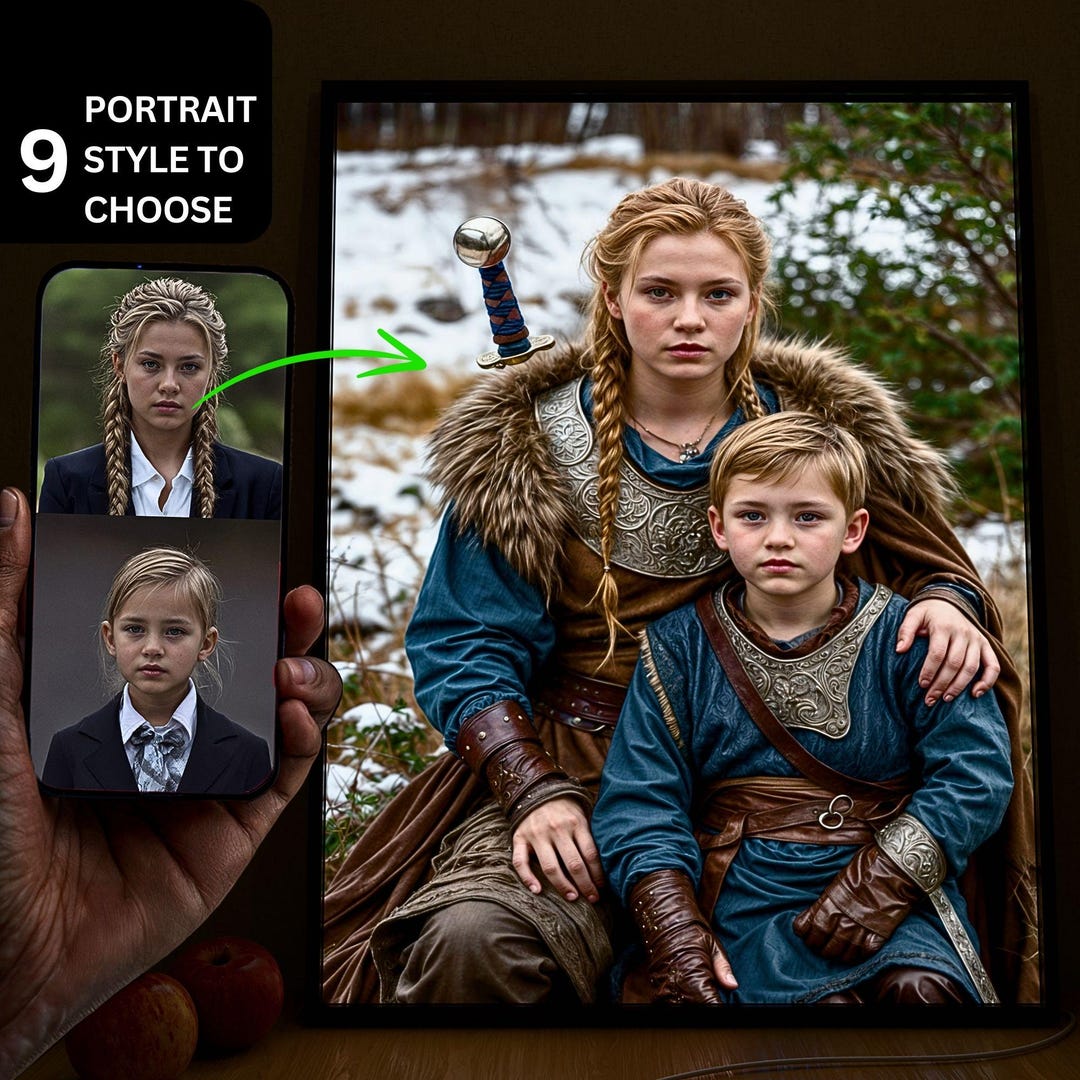 Custom Viking Portrait From Photo, Face Swap Viking Woman Vking Son, Display on Light Box or LED ...